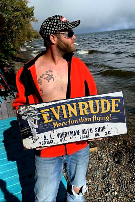 Vintage metal Evinrude Boat Motor outboard Sign oil/gas 20x9 Portage WI ...