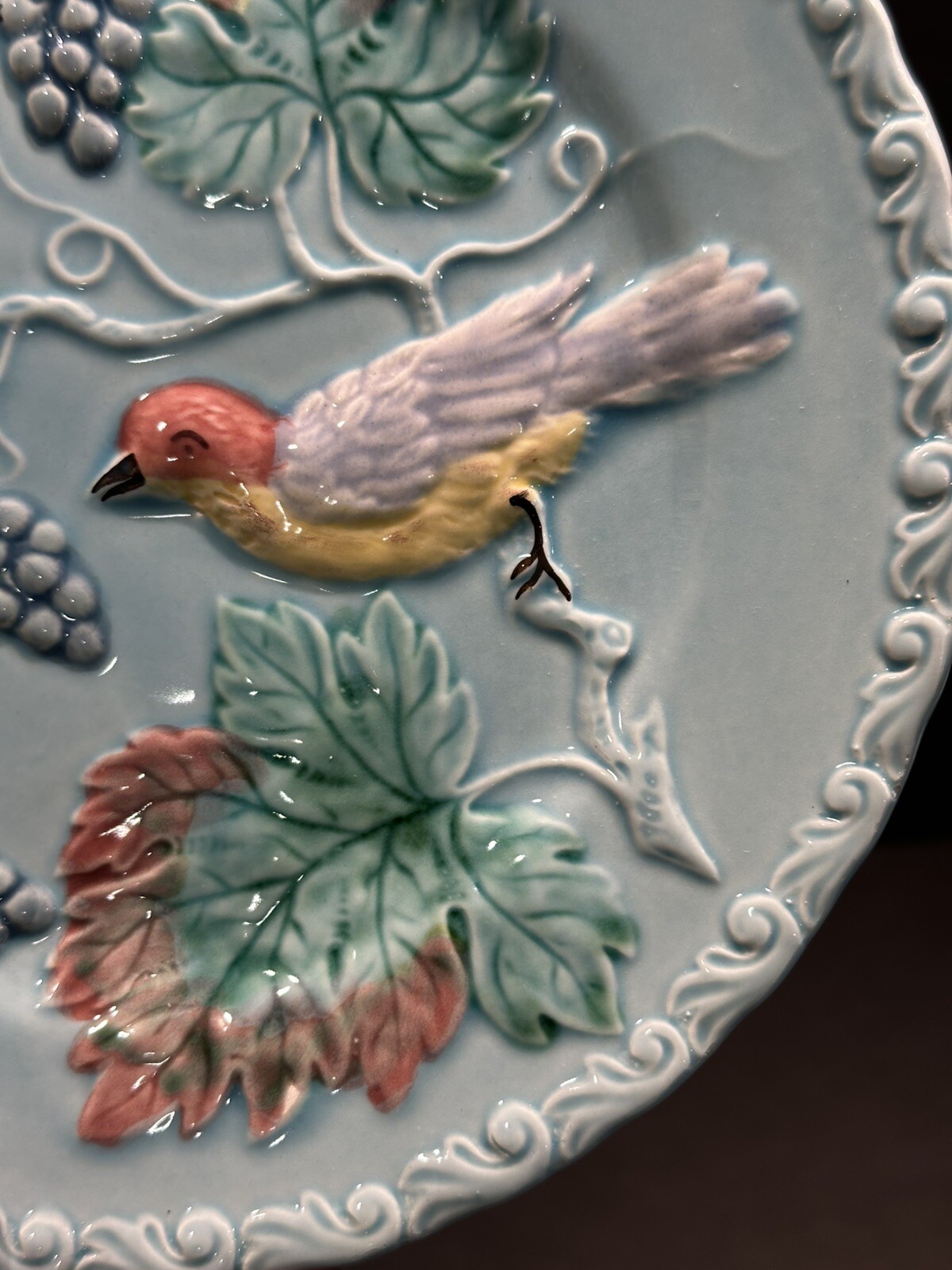 Antique 1900's Western Germany Turquoise Majolica Birds and Grapes ...