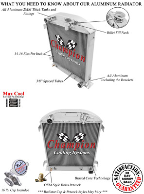 1932 Ford Coupe 3" Chopped Champion 3 Row Aluminum Radiator for Chevy ...