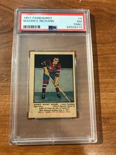 1951 Parkhurst #4 Maurice Richard Rookie Psa 7 Near Mint , Mark on back ...