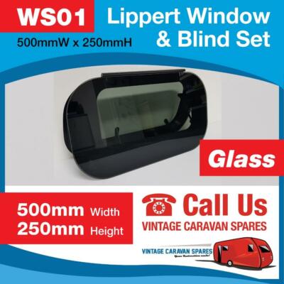 Caravan RV Glass Window & Blind Tinted 500 mm x 250 mm Push Out WS01 ...