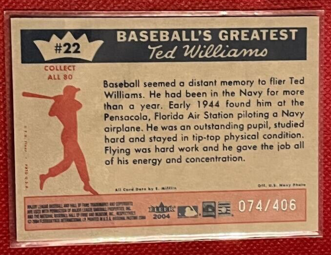 Ted Williams 2004 Fleer National Pastime 1959 #22 Reprint 074/406 Red ...