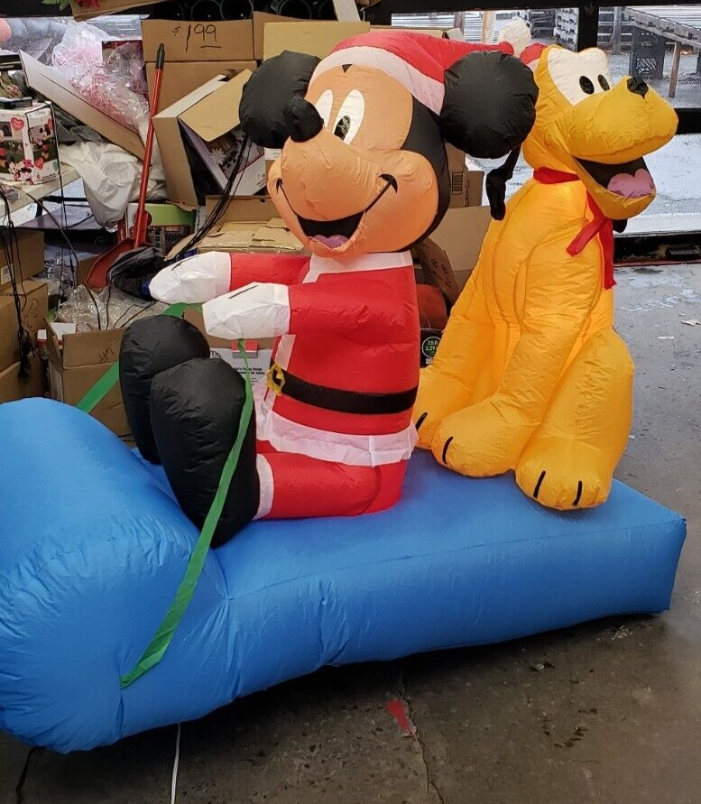 Gemmy 5ft Wide Disney's Mickey & Pluto Sledding Scene Christmas ...