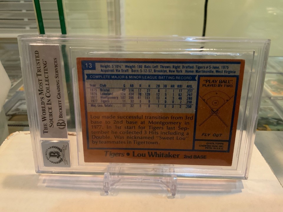Lou Whitaker AUTO/SIGNED 1978 Topps Burger King Rookie card AUTOGRAPH a ...