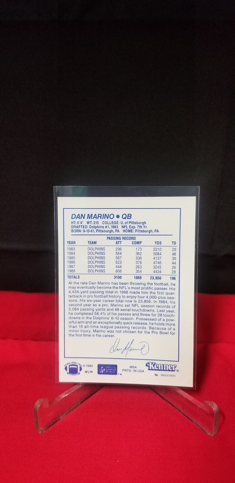 Dan Marino 1989 Kenner Starting Lineup Card Only MIAMI DOLPHINS HOF | eBay