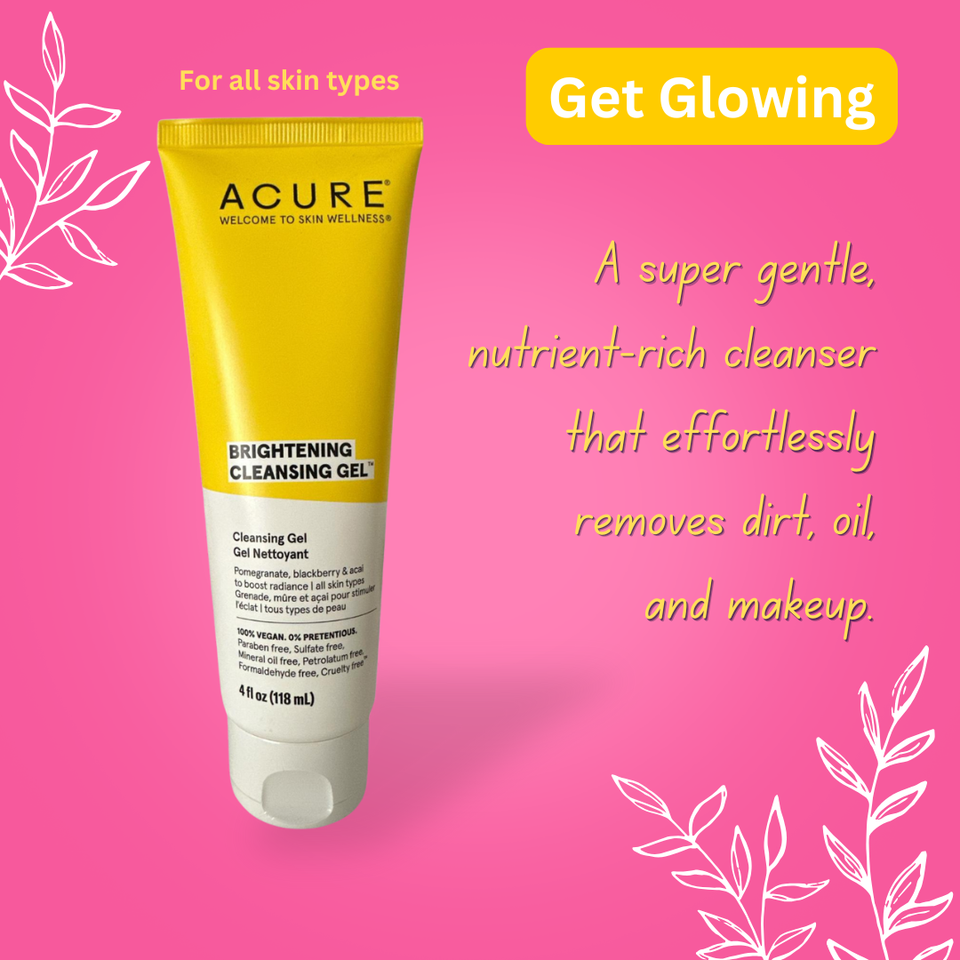 Acure Brightening Cleansing Gel - Vegan Cleanser for Radiant Skin - 4oz ...