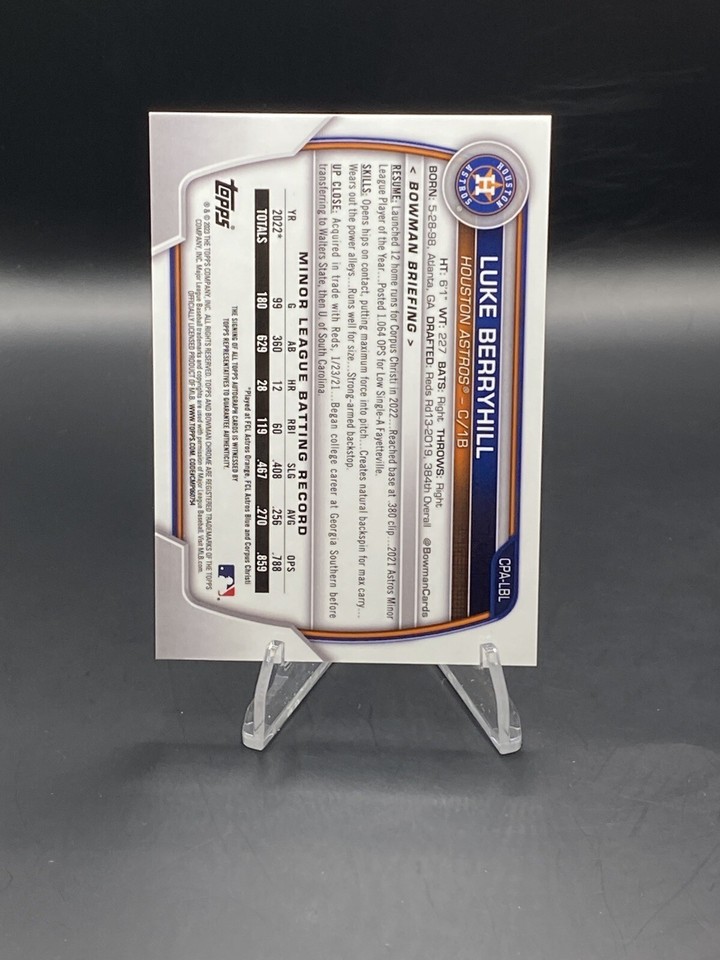 2023 Bowman Chrome Prospects LUKE BERRYHILL RC 1st Bowman auto Houston ...