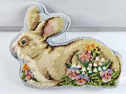 Lillian Vernon Wool Needlepoint Easter Bunny Rabbit Pillow 1990s Blue ...