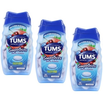 3 Pack Tums Smoothies Extra Strength 750 Antacid Berry Fusion 60 ...