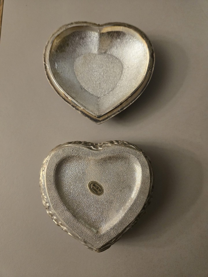 Silver Toned Vintage Heart Shaped Box Trinket | eBay