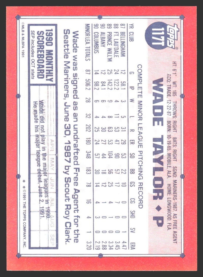 Wade Taylor #117T 1991 Topps Traded New York YankeesRC Rookie | eBay