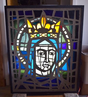 Older 1960s Thick Chunk Glass Stained Glass Window in Light Box - MARY ...