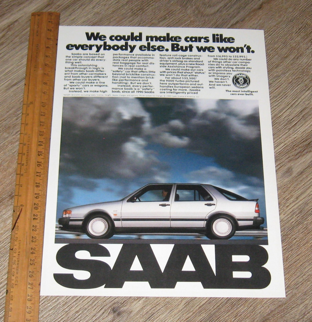 SAAB Car AD 1990 Scania original ONE magazine page advertisement | eBay
