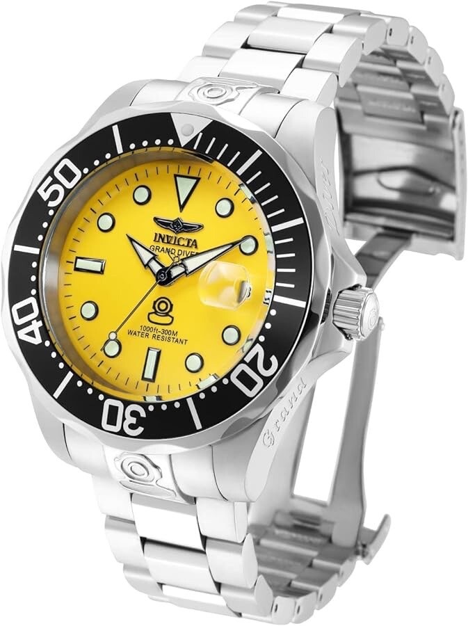 NEW Invicta Men's 300M Grand Diver Automatic Yellow Dial Stainless ...