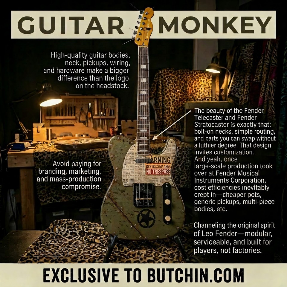 Guitar Monkey Top-Load/String-Thru Tele Bridge w/Brass Compensated ...