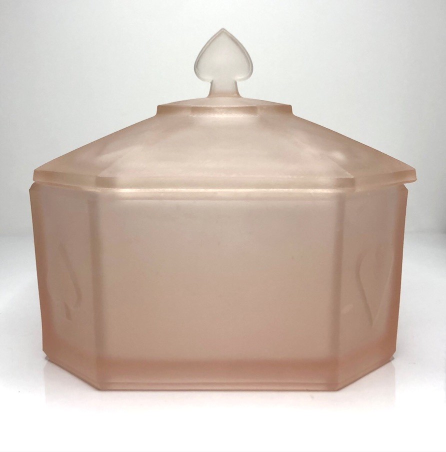 Vintage Ruby Lane Art Deco Pink Depression Glass Octagonal Powder Jar | eBay