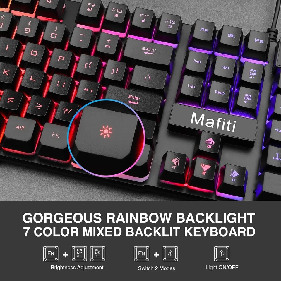 RK101 Computer Keyboard Mouse Combo Wired, RGB Backlit USB Keyboard for ...