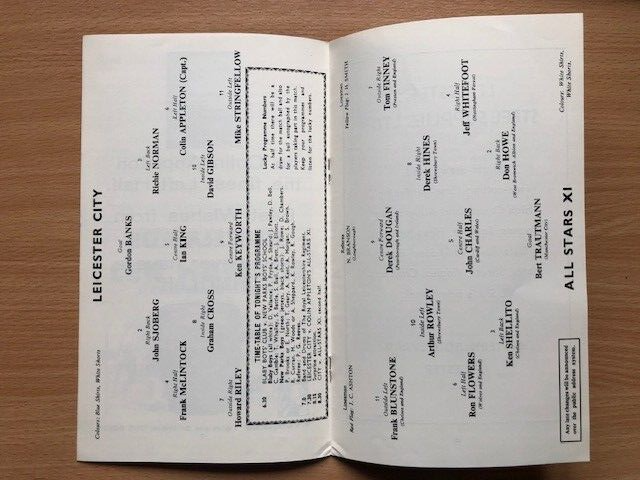 LEICESTER v ALL STARS X1 1963/64 COLIN APPLETON TESTIMONIAL PROGRAMME ...