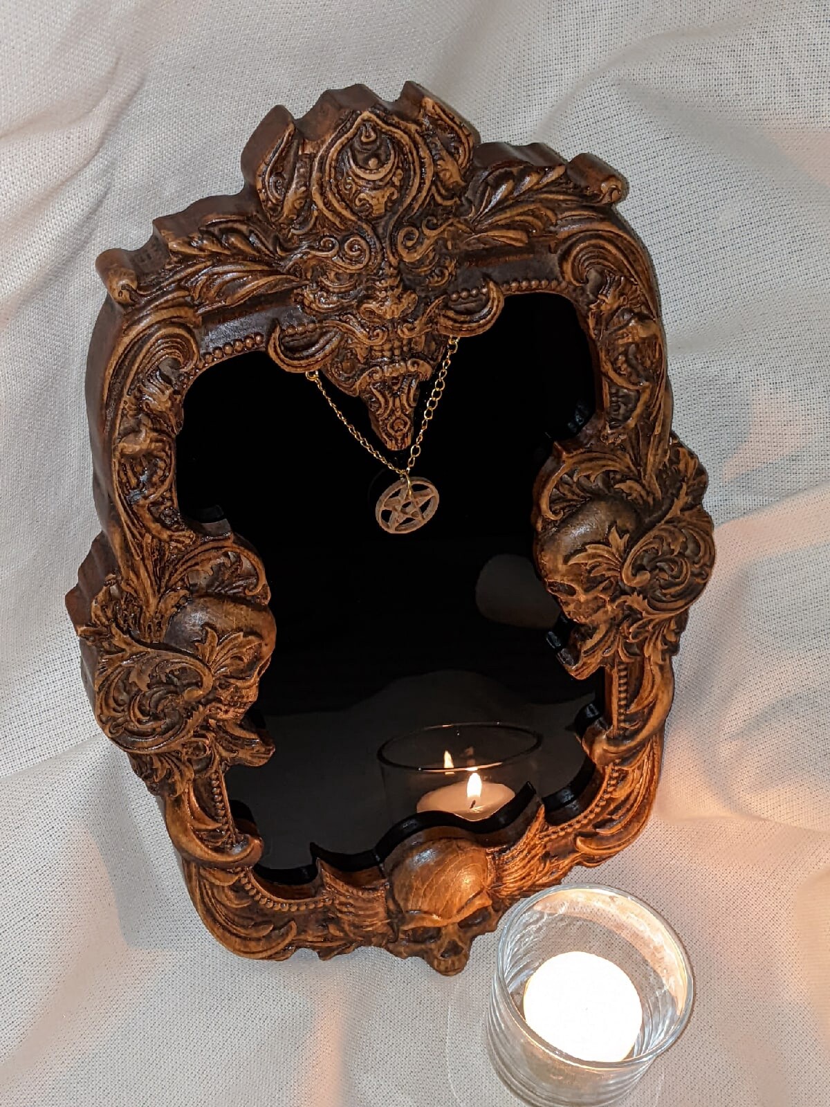 Black mirror Wooden wall mirror with demon skull Gothic mirror Natural ...