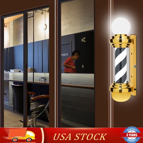 Classic Barber Pole Light Spa Salon Spinning Black, White, Gold Stripe ...