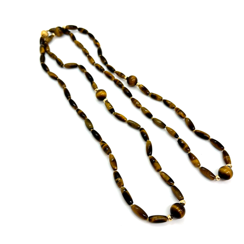 14K Yellow Gold & Tigers Eye Gemstone Beaded Necklace | eBay