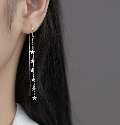 1 Pair Sterling Silver 925 Threader Gorgeous Star Ear Thread Line ...