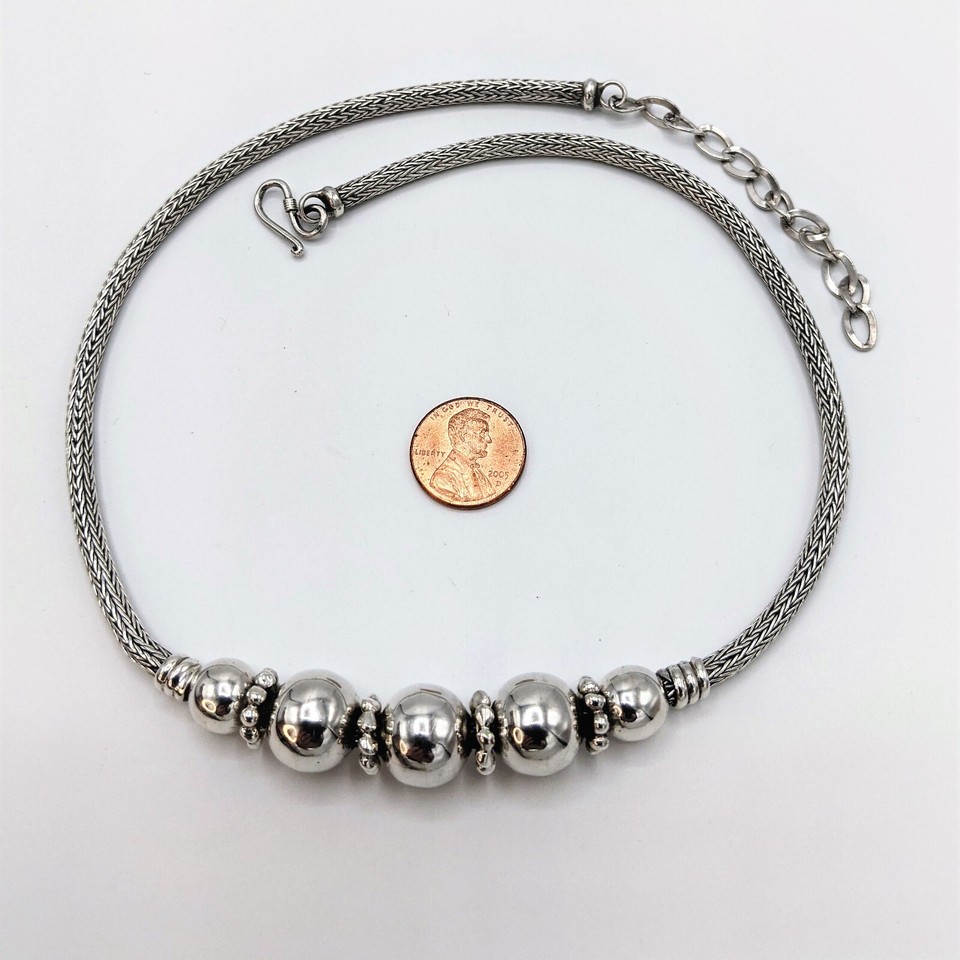 Sterling Silver Ball Bead 925 Bali Style Wheat Chain Foxtail Vtg ...