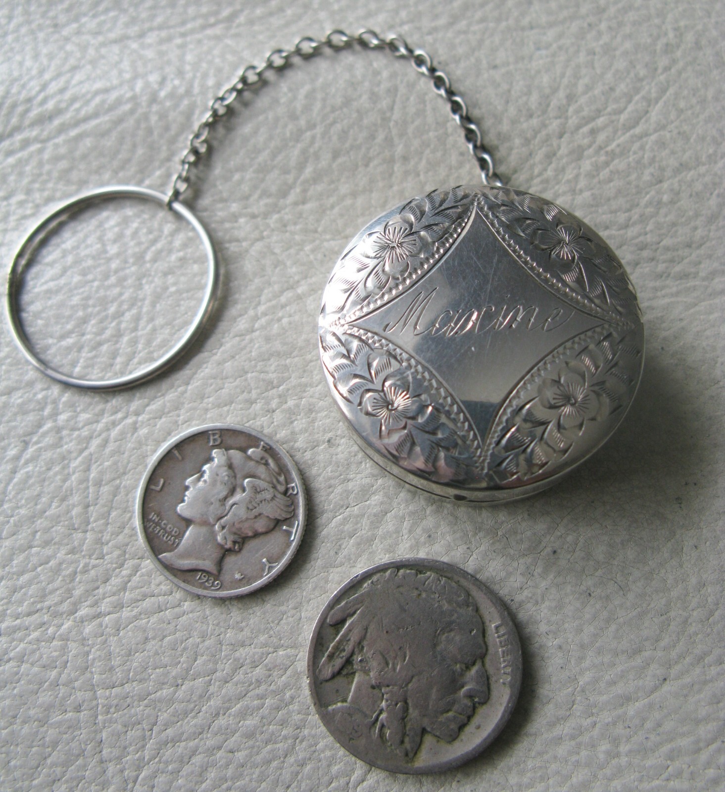 Antique Victorian Engraved Floral STERLING Silver Chatelaine Puff ...