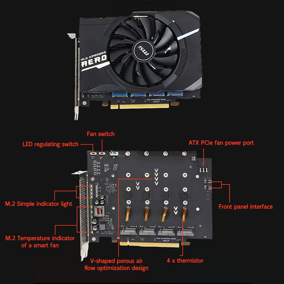 MSI M.2 Expansion Card Xpander Aero Gen 4 PCIe Expander with Fan (4 M.2 ...