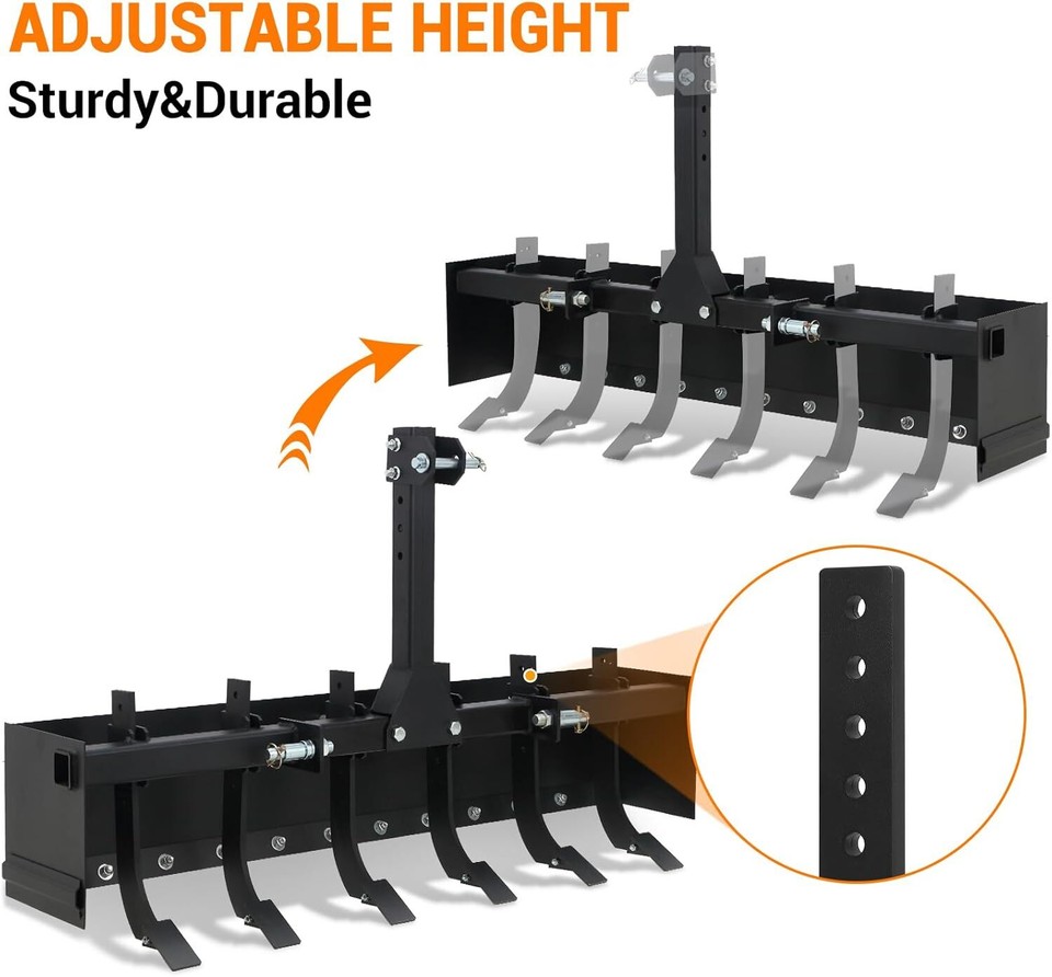 55" Tow Behind Box Scraper Box Blade 3-Point Quick Hitch for Cat 1 Lawn ...