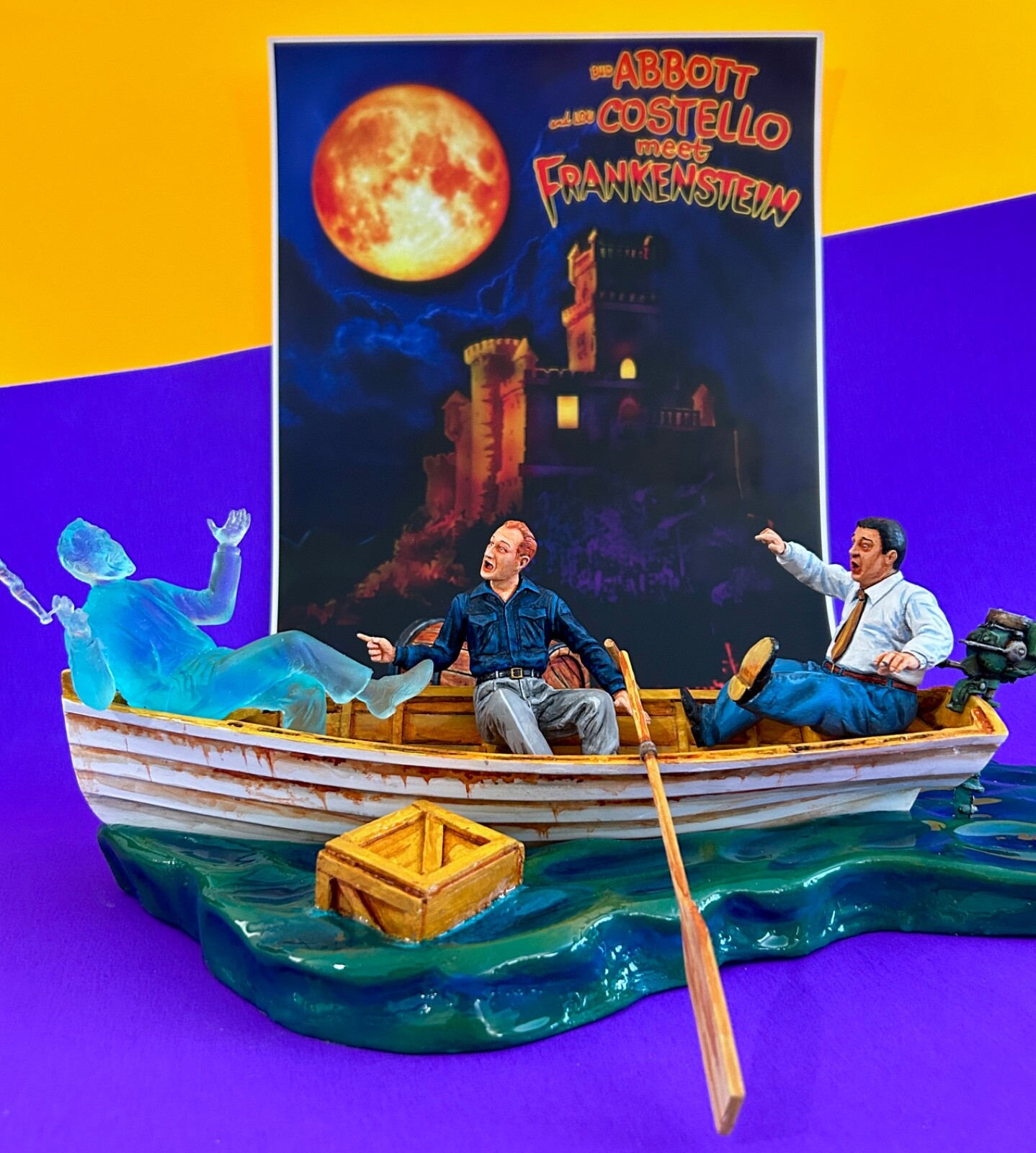 Painted/Built Aurora Monster Scene Scale Frankenstein boat crew sea ...