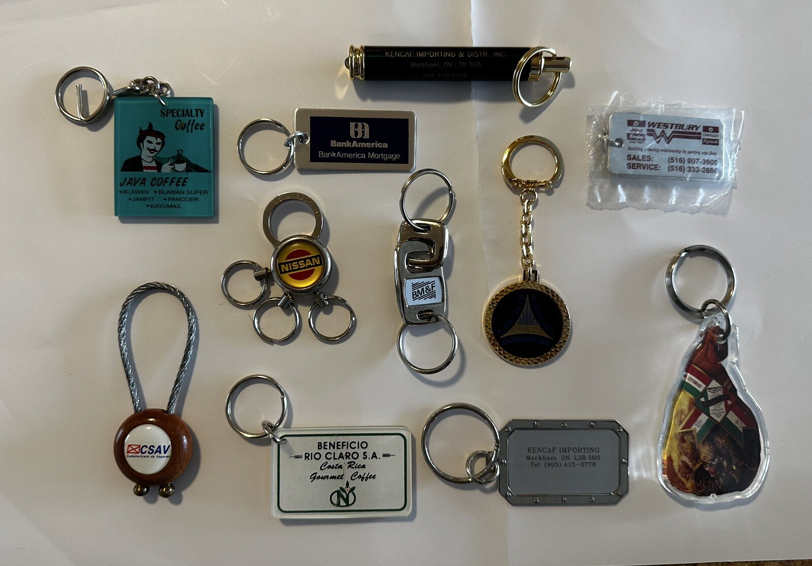 Set of 11 Advertisement Keychains (Bank of America, Citterio, Jeep ...