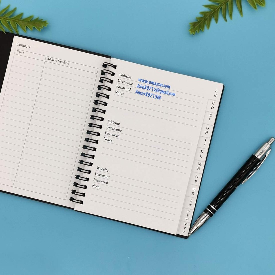 Spiral Password Book with Tabs - 5x7 inch Password Organizer with ...