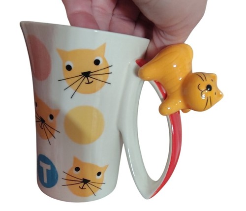 Indra Retro Style Cat Coffee Tea Cup Mug, 3-D Cat on Handle, Hand ...