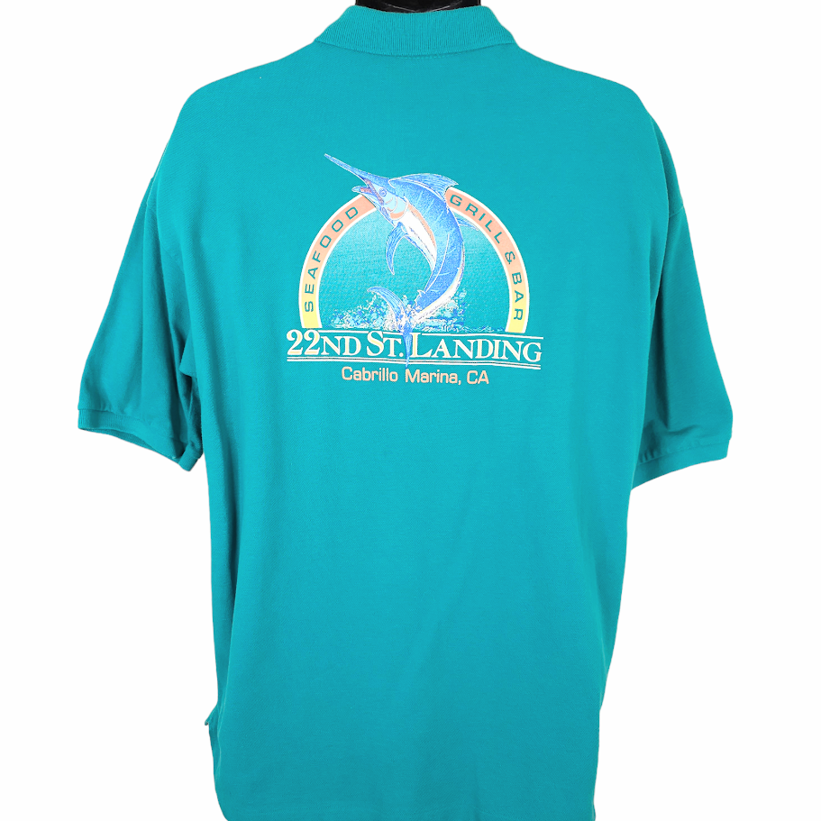 Vintage Marlin Fish Polo Shirt Mens Size XL Blue 22nd St Landing Made ...