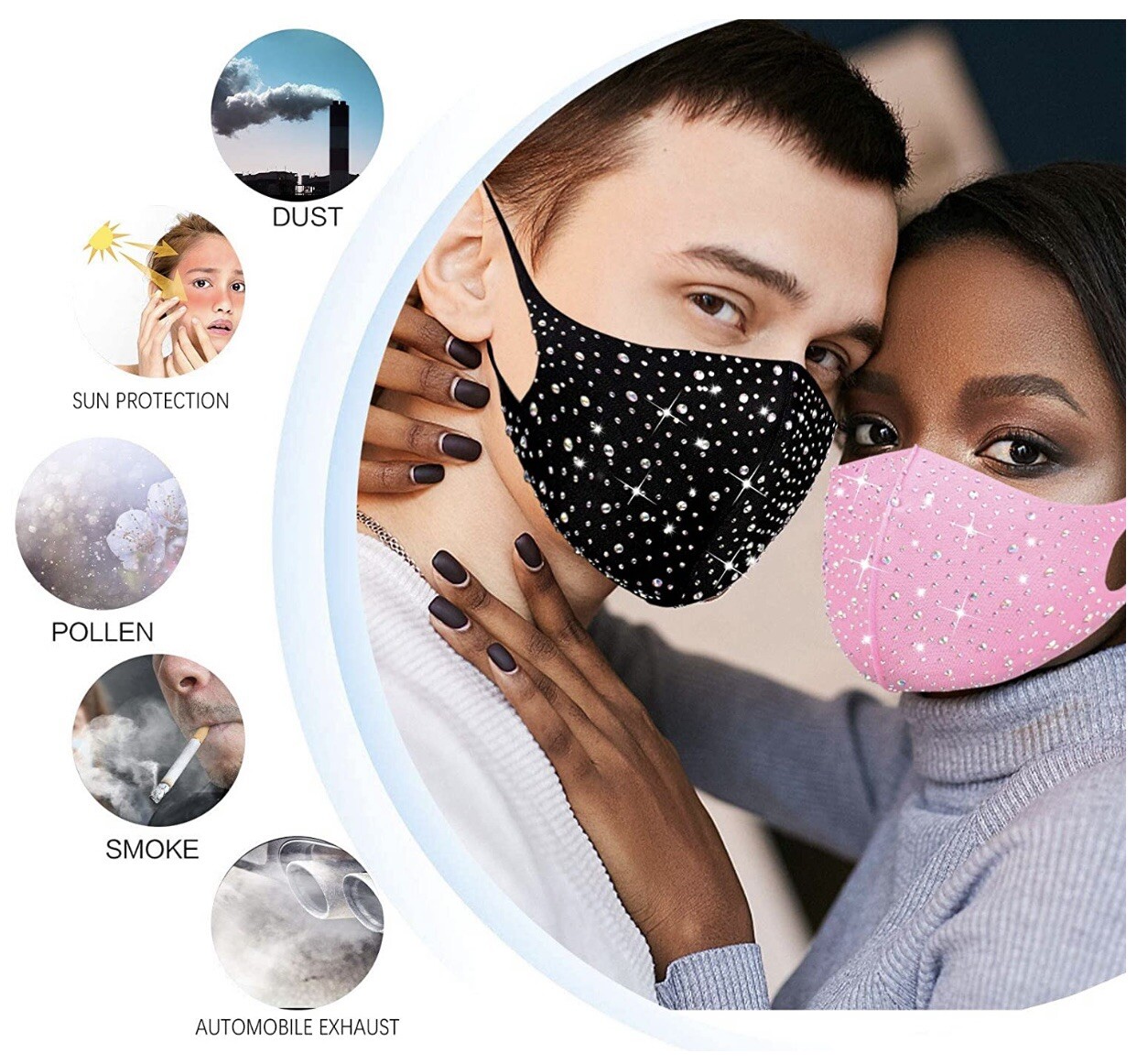 BLACK BLING FACE MASK AB Diamond Crystal Rhinestone | eBay