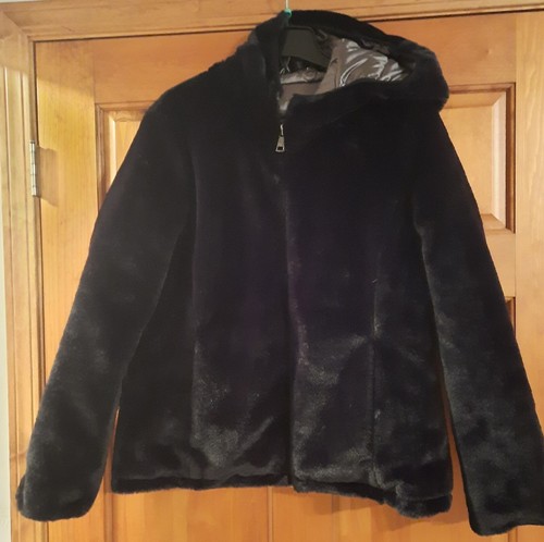 Andrew Marc Reversible Faux Fur /Metallic Nylon Puffer Jacket wHood Sz ...