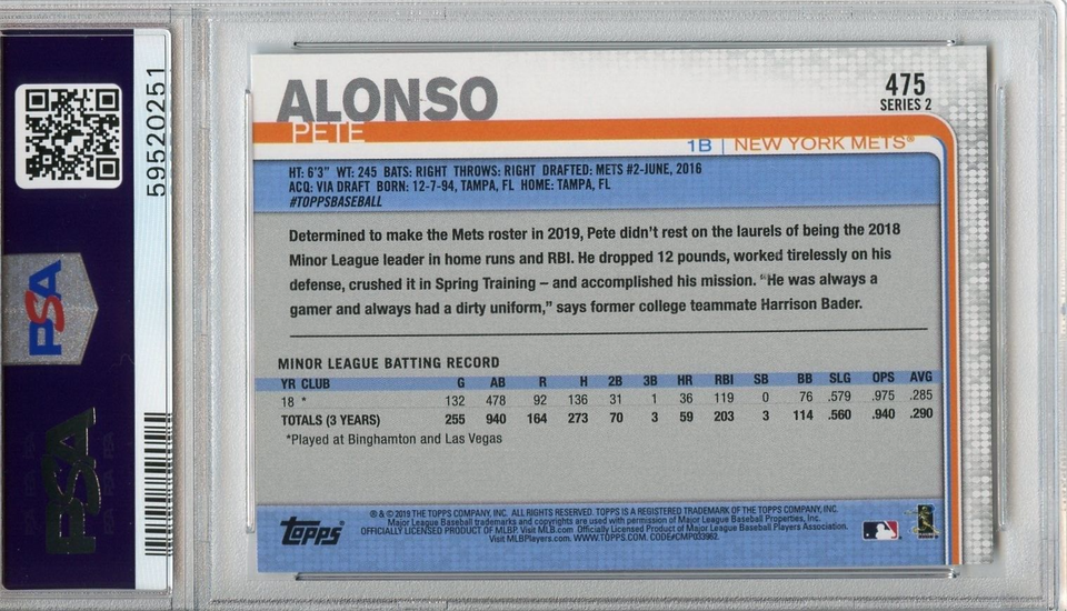 2019 Topps 150th Anniversary #475 Pete Alonso - Rookie Card - PSA 9 | eBay
