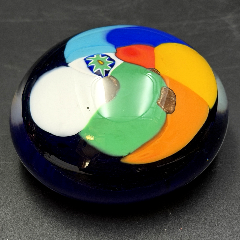 LG Murano Italy Paperweight Signed Millefiori Art Glass Oblate Spheroid ...