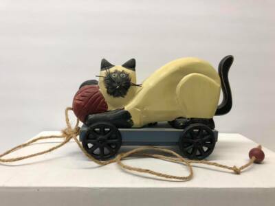 Country Primitive Vintage Wooden Cat Pull Toy. Tail moves up & down ...