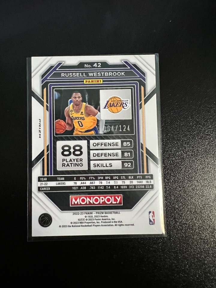 2022-23 Panini Prizm RUSSELL WESTBROOK #42 Monopoly Orange #64/124 SSP ...