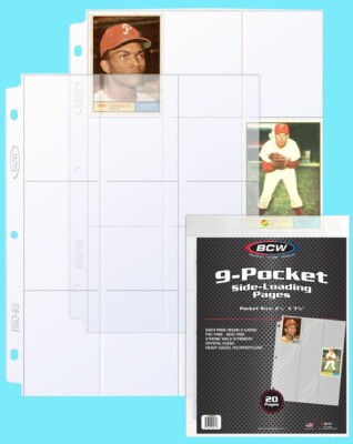 20 BCW PRO 9-POCKET SIDE LOADING CARD PAGES Protector Sports Gaming ...