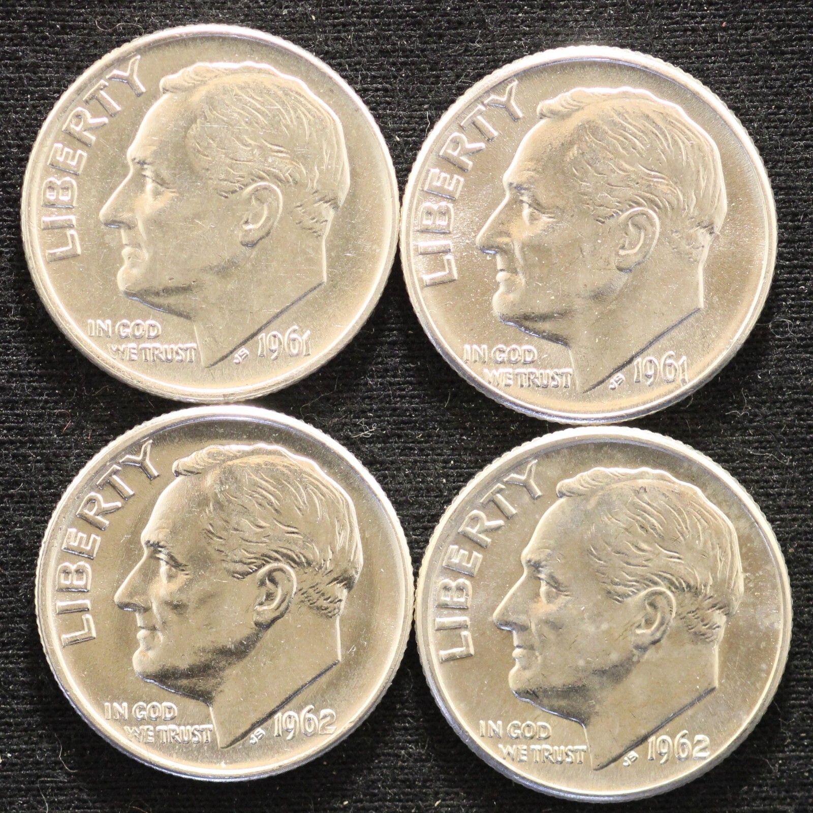Lot of 4 Dimes: 1961 P & D 1962 P & D ~ UNCIRCULATED ~ 90% Silver ...