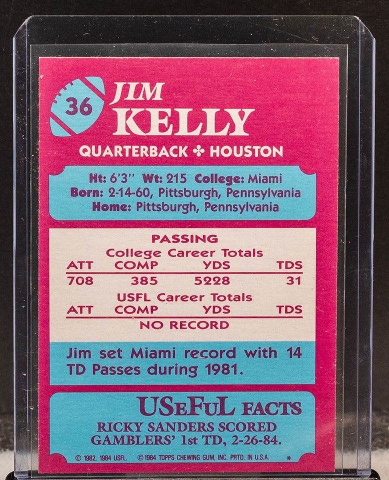 JIM KELLY 1984 Topps USFL 36 RC Rookie WP16 | eBay