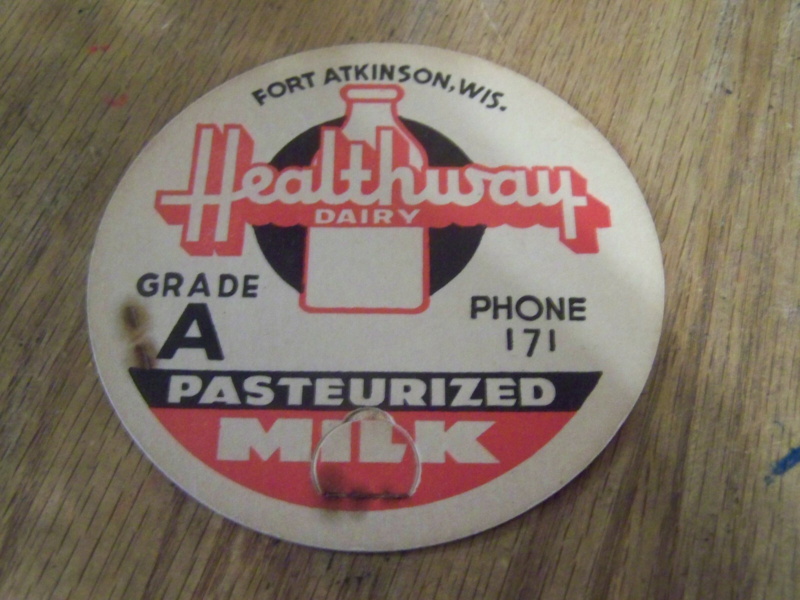 HEALTHWAY DAIRY FORT ATKINSON WIS. MILK BOTTLE CAP 4'' ROUND | eBay