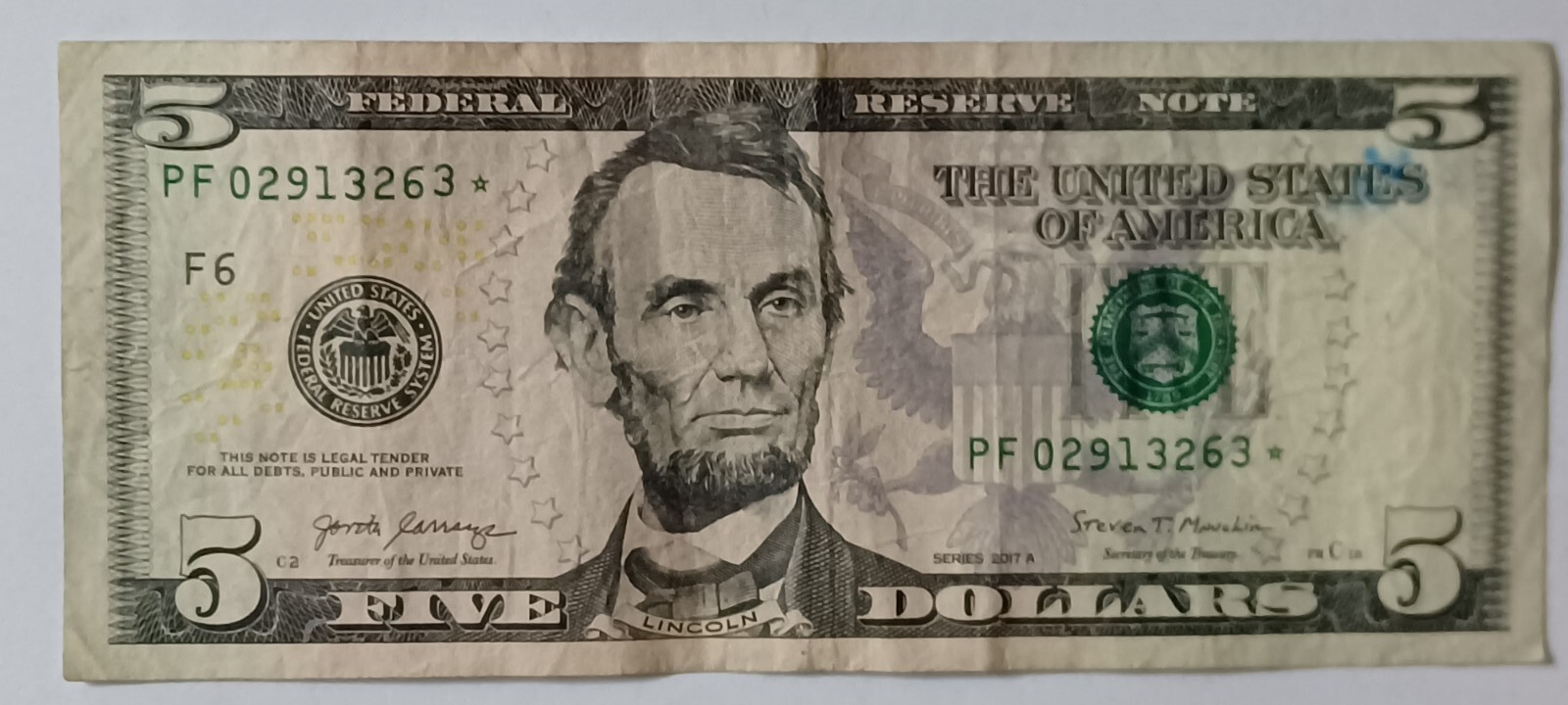 RARE! ☆$5 Dollar Bill ☆STAR☆ NOTE 2017A Misaligned Serial Number Print ...