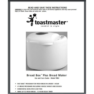 Toastmaster TBR2 Bread Maker Machine Use And Care Manual(Only!) 56 ...