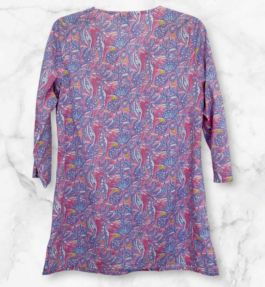 Vineyard Vines Sea Horse Tunic Shift Dress Womens Large Cover Up Pink ...