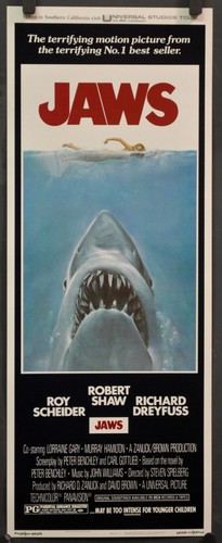 Jaws 1975 AUTHENTIC 14X36 PG-RATED NM MOVIE POSTER ROY SCHEIDER ...