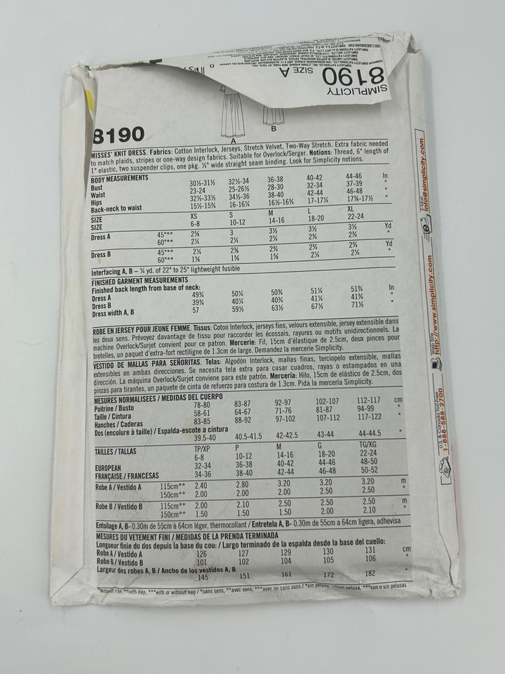 Simplicity 8190 Knit Dress Sewing Pattern XS-XL Easy Vintage Uncut | eBay
